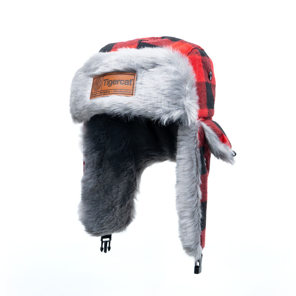 HAT, TRAPPER STYLE IN RED CHECK W/PATCH – Tigercat Outfitters